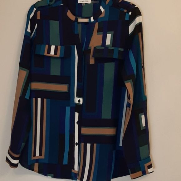 Calvin Klein | Tops | Calvinklein Women Button Up Multi Colored Top ...